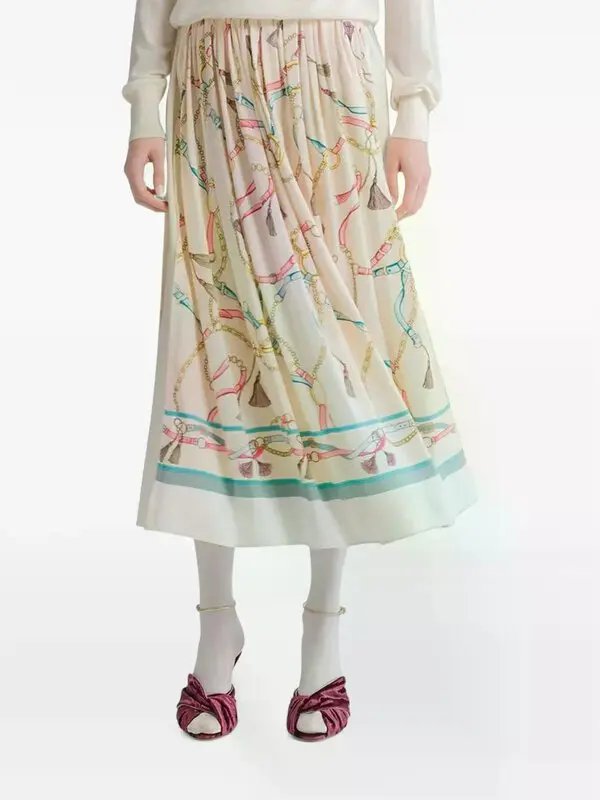 FORTE_FORTE Chain-print Pleated Midi Skirt