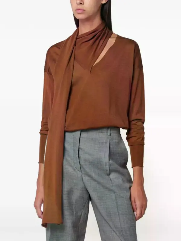 ROBERTO COLLINA V-neck Scarf-detail Sweater - Brown