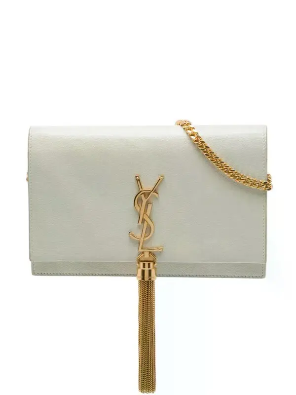 Saint Laurent 2020 Grain De Poudre Monogram Kate Tassel Wallet On Chain Crossbody Bag - White