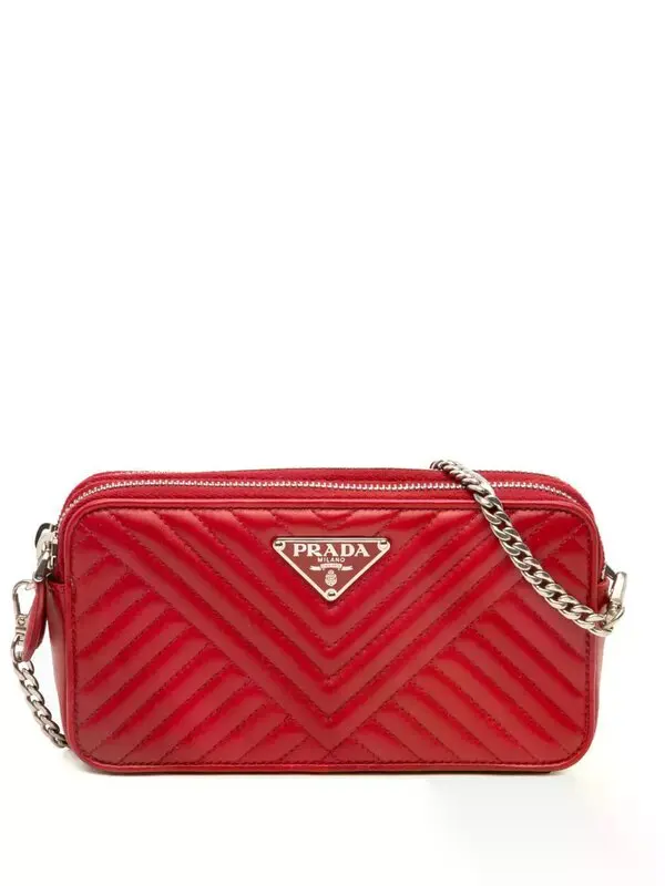 Prada 2013-2026 Mini Soft Calf Impunture Diagramme Double Zip Bag Crossbody Bag