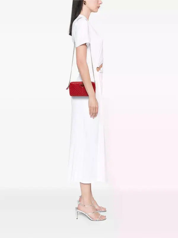 Prada 2013-2026 Mini Soft Calf Impunture Diagramme Double Zip Bag Crossbody Bag