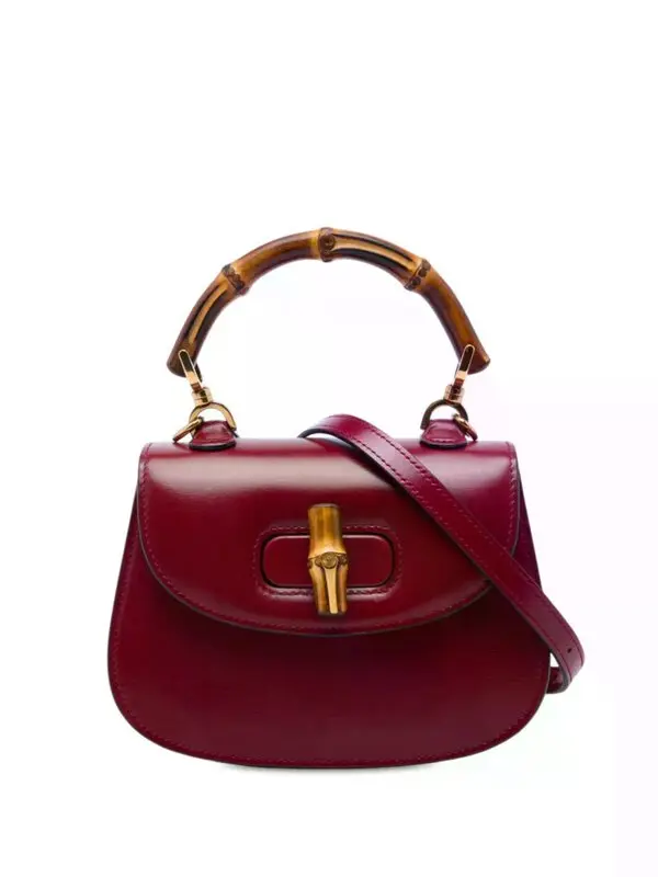 Gucci 2016-2026 Mini Calfskin Web 1947 Bamboo Top Handle Bag Satchel - Red
