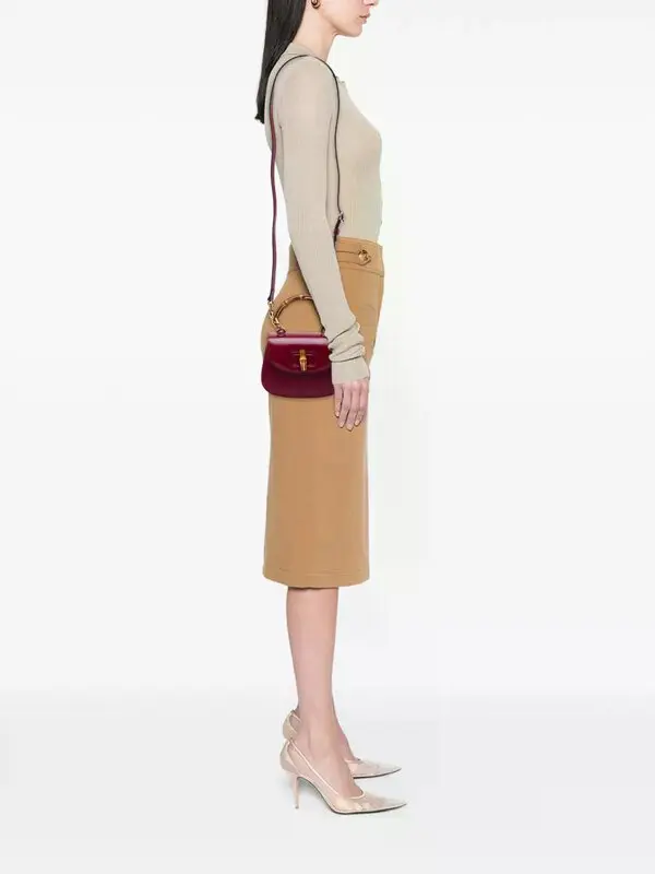 Gucci 2016-2026 Mini Calfskin Web 1947 Bamboo Top Handle Bag Satchel - Red