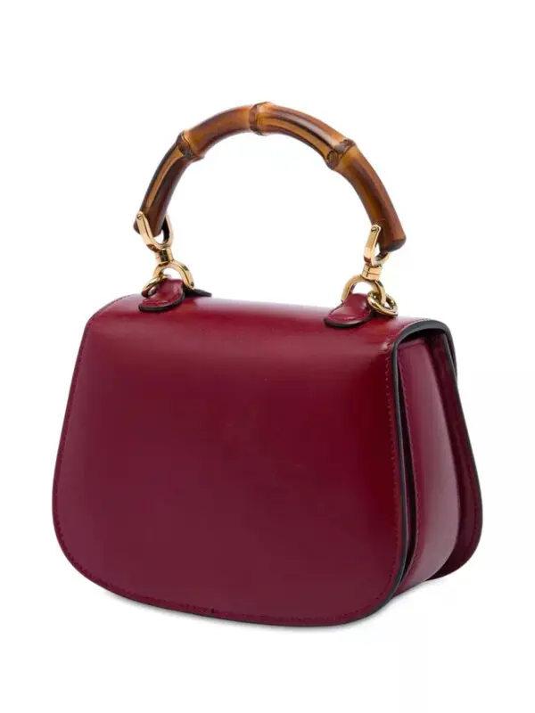 Gucci 2016-2026 Mini Calfskin Web 1947 Bamboo Top Handle Bag Satchel - Red