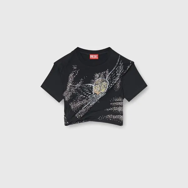 DIESEL® Rucked-up T-shirt In Double-layer Jersey - Black