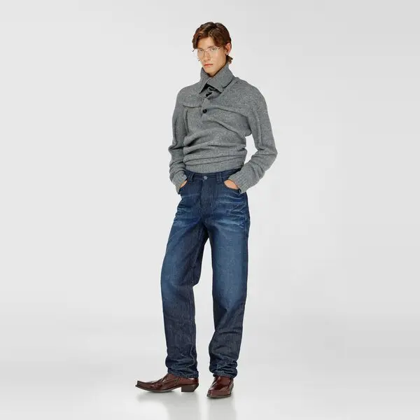 DIESEL® Button-neck Jumper In Wrinkled Boiled Knit - Grey