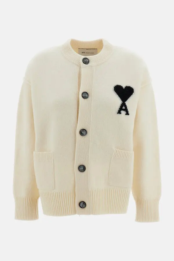 AMI Paris Crewneck Cardigan With Contrasted De Coeur - Multicolor