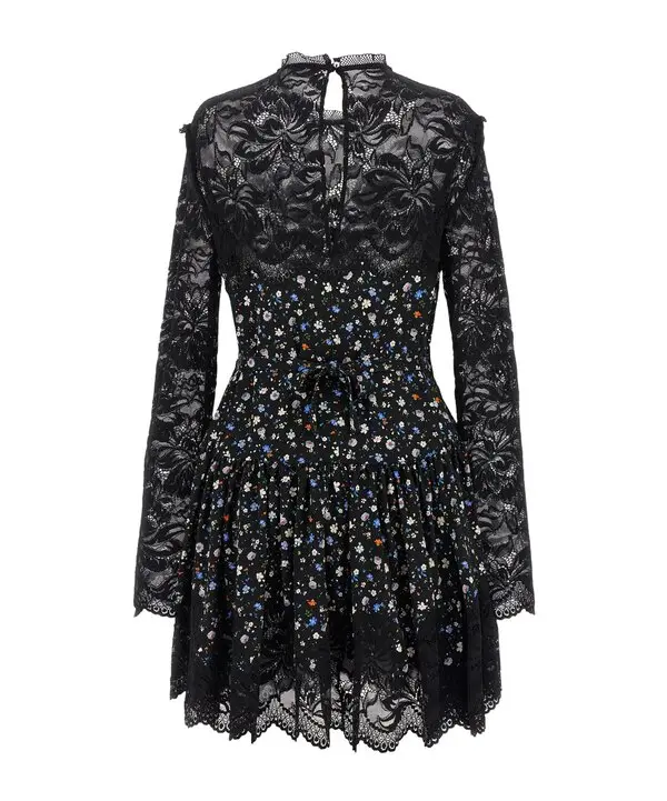 Rabanne Floral Pleated Lace Dress - Black