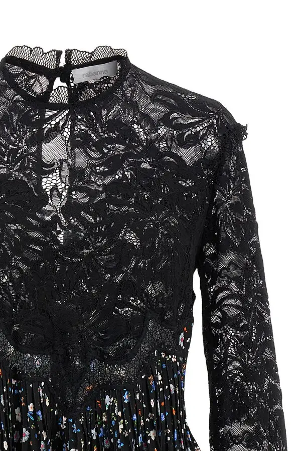 Rabanne Floral Pleated Lace Dress