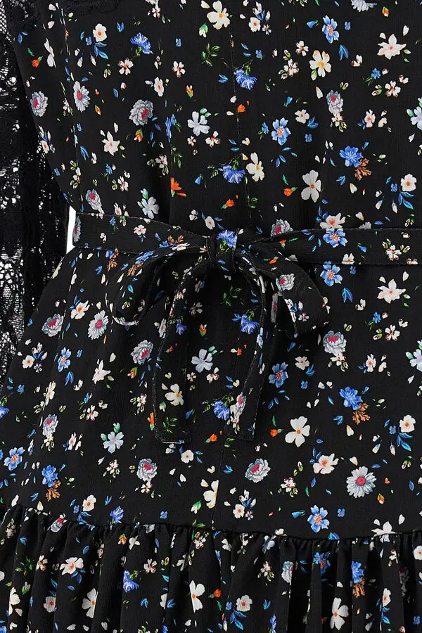 Rabanne Floral Pleated Lace Dress