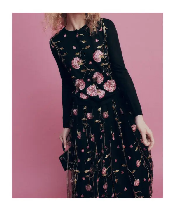 Giambattista Valli Carnation-embroidered Long Skirt
