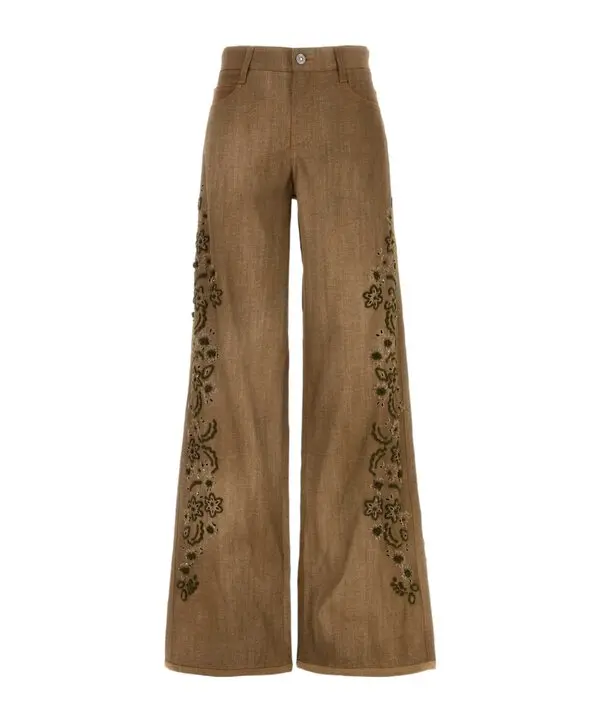 Ermanno Scervino Floral-embroidered Wide-leg Trousers - No