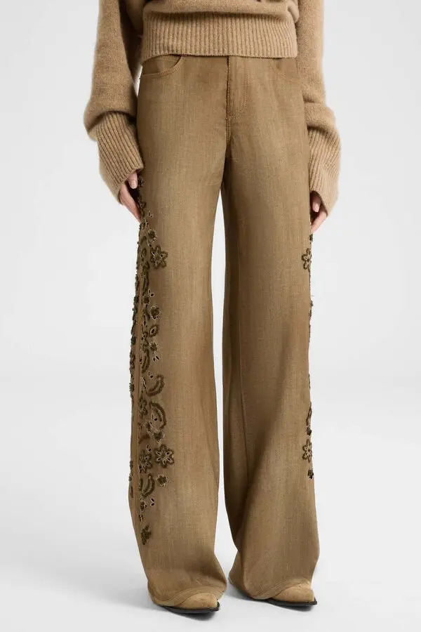 Ermanno Scervino Floral-embroidered Wide-leg Trousers - No