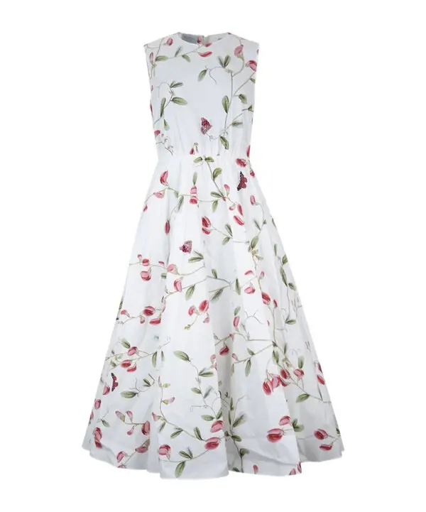 Giambattista Valli Carnations Sleeveless Poplin Midi Dress - No