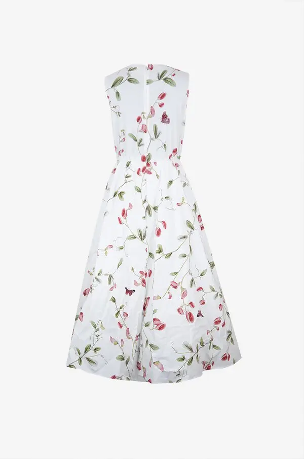 Giambattista Valli Carnations Sleeveless Poplin Midi Dress
