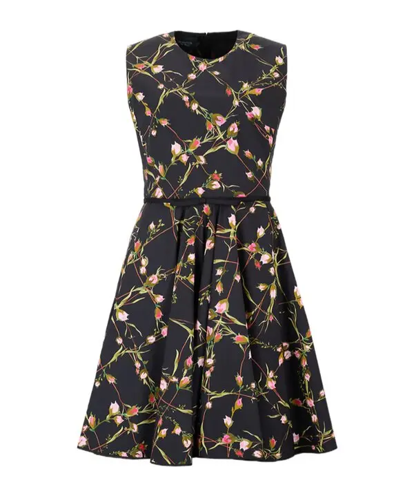 Giambattista Valli Short Floral Popeline Round-neck Dress - Black