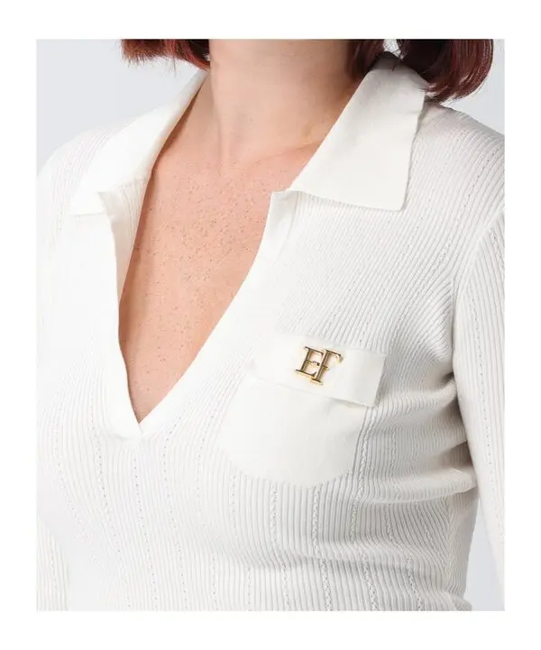 Elisabetta Franchi Knit Bodysuit With Openwork Embroideries