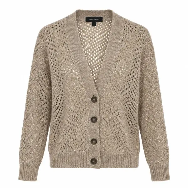 SMART AND JOY Openwork Wool And Mohair Cardigan With A V-neck And Long Sleeves