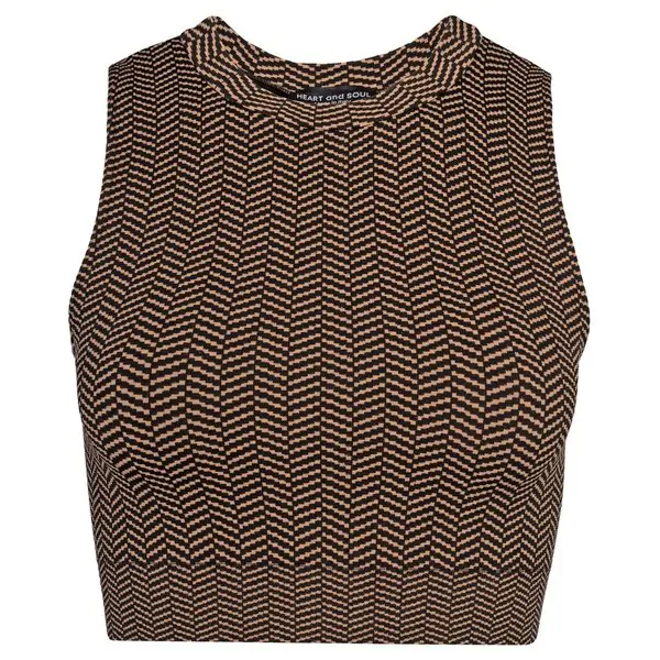 HEART AND SOUL Black / Brown Black & Camel Herringbone Activewear Top