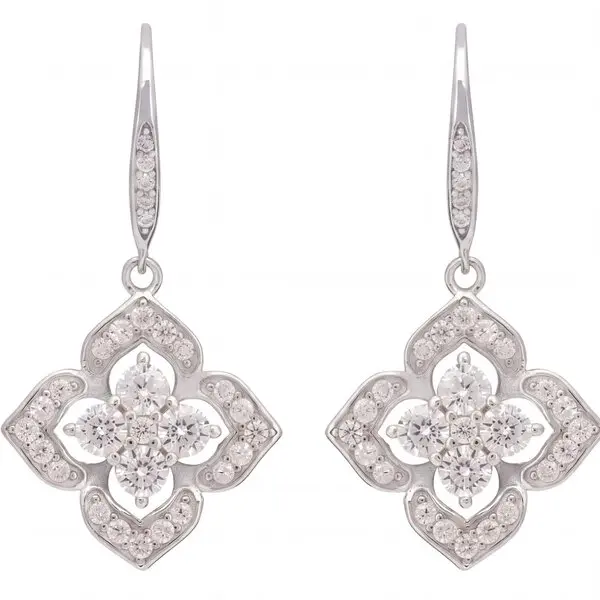 LATELITA Silver / White Pointed Cz Clover Flower Drop Earrings Silver