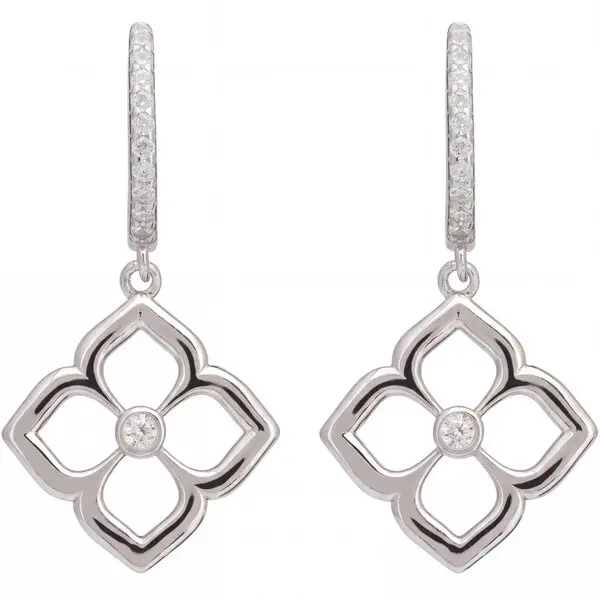 LATELITA Silver / White Open Pointed Clover Flower Drop Earrings Silver