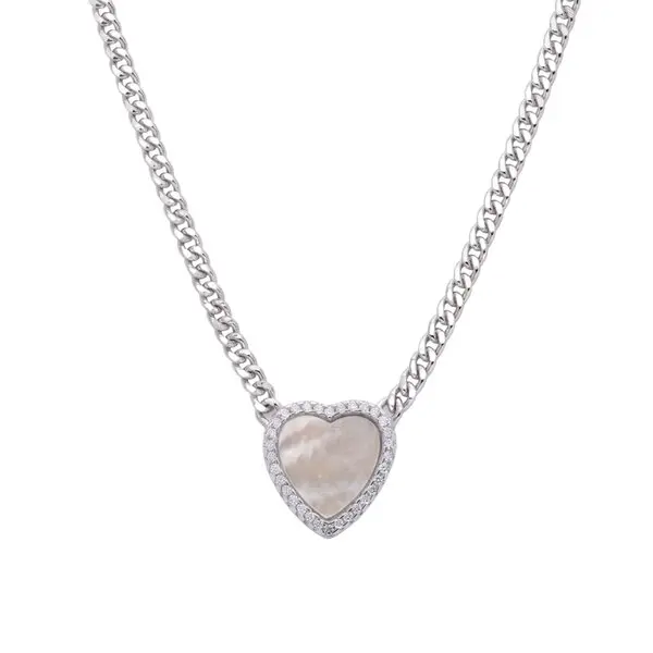 LATELITA Silver / White Heart Mother Of Pearl Necklace Silver - Silver/white