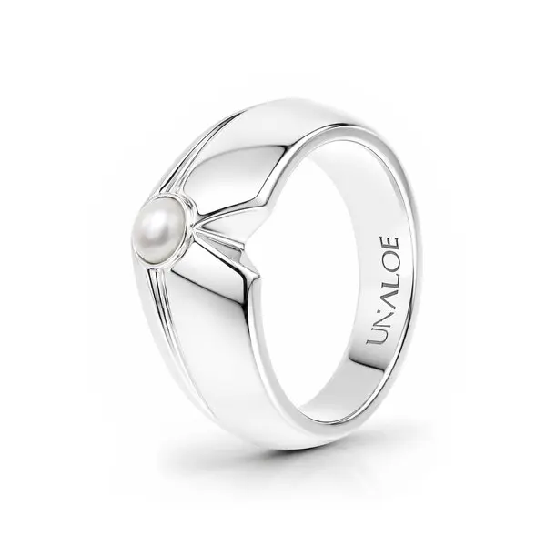UNALOE Silver / White Pearl Geometric Statement Ring – Sterling Silver