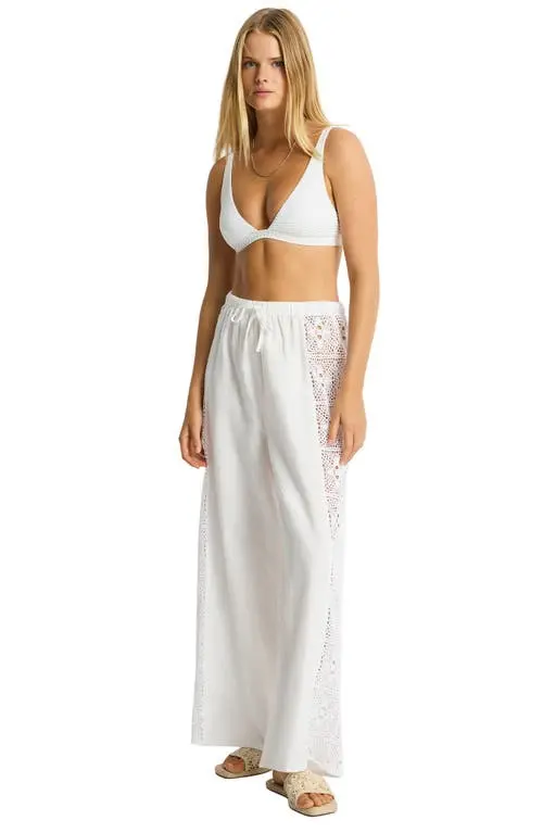 SEA LEVEL Lace Panel High Waist Wide Leg Beach Pants - White