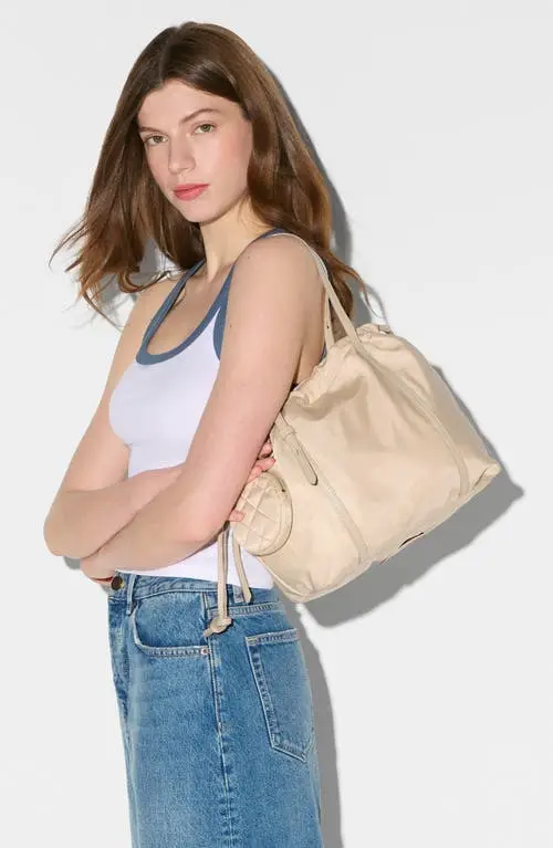 Mz Wallace Small Waverly Leather Trim Nylon Tote - Sand