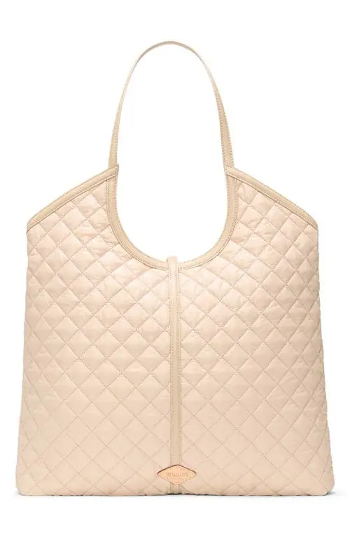 Mz Wallace Large Astor Leather Trim Quilted Nylon Tote - Sand