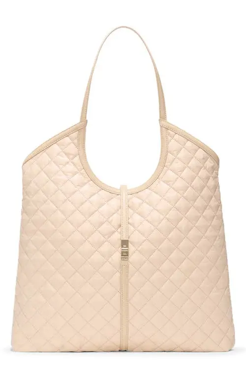 Mz Wallace Large Astor Leather Trim Quilted Nylon Tote - Sand