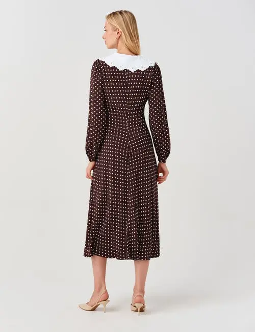 GHOST LONDON Contrast Collar Crepe Midi Dress