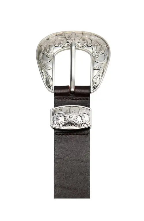 Mango Engraved Buckle Leather Belt