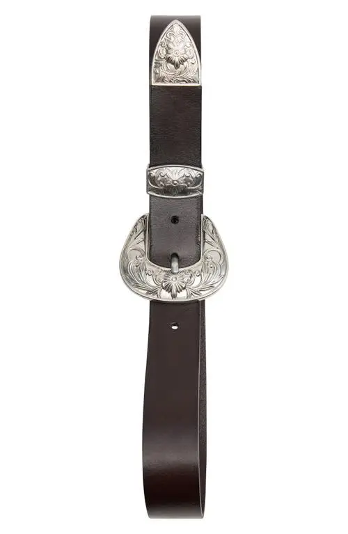 Mango Engraved Buckle Leather Belt