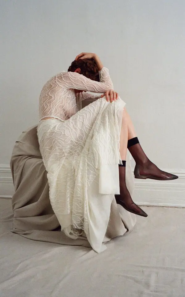 MEL USINE Brume Cotton-blend Sutured Lace Top