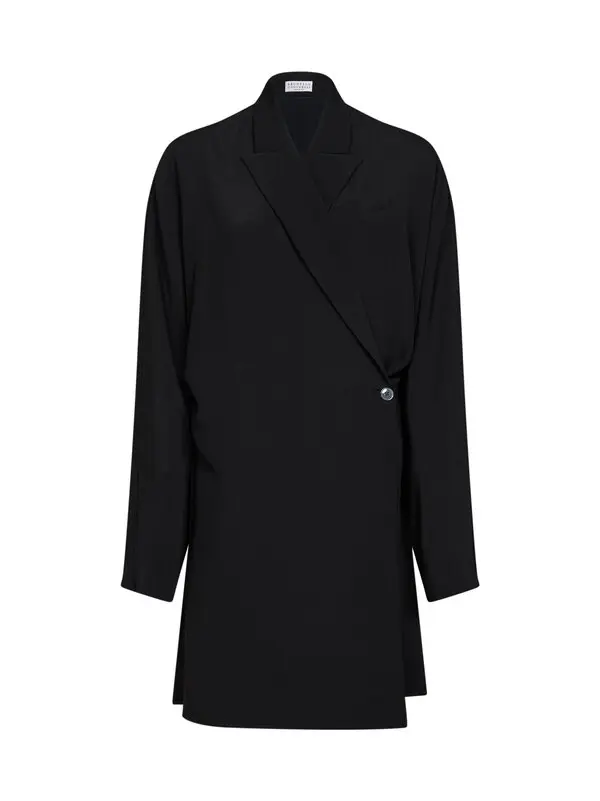Brunello Cucinelli Black Crêpe Cady Tuxedo Dress With Monili - Multicolor