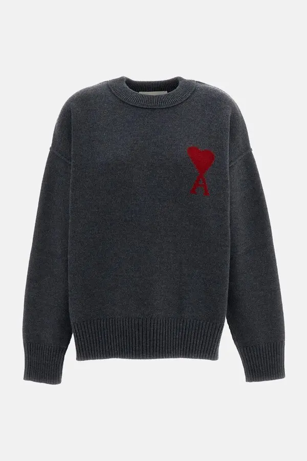 AMI Paris Crewneck Sweater With Contrasted De Coeur - Multicolor