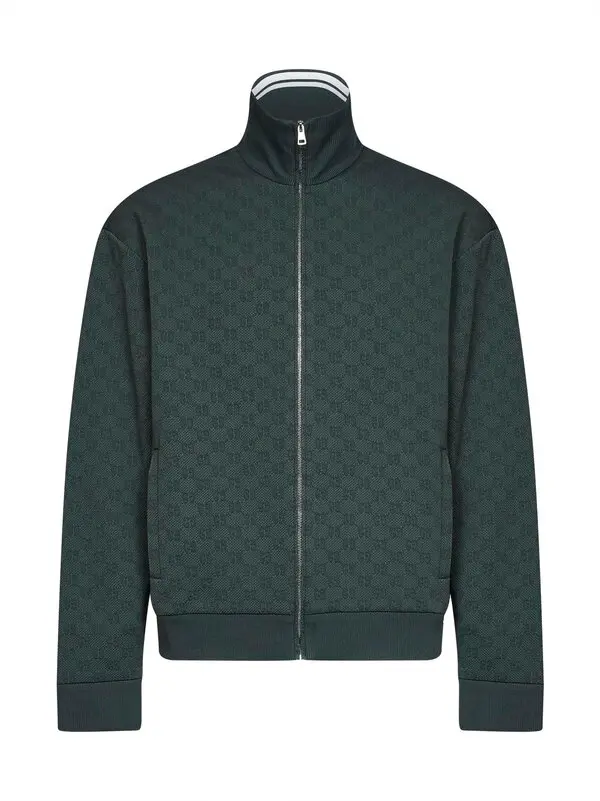 Gucci Dark Green Technical Gg Jersey Zipped Tracktop