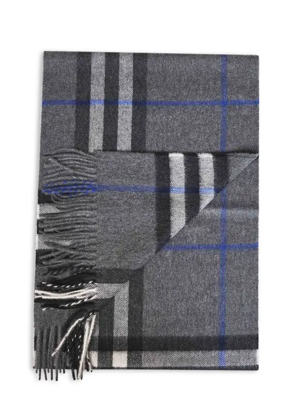 Burberry Grey Cashmere Check Scarf - Multicolor