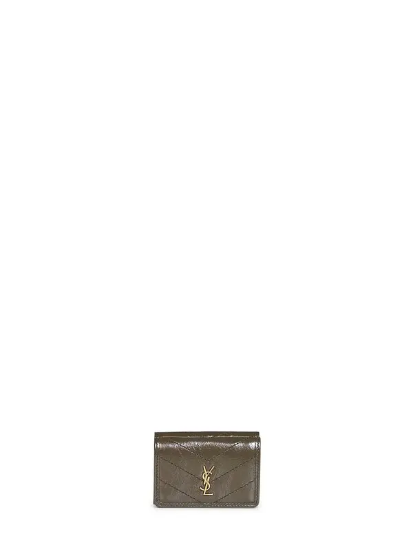 Saint Laurent Green Niki Slim Tri-fold Calf Leather Wallet - Multicolor