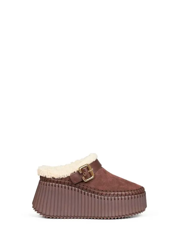 Chloé Sharp Brown Nama Wedge Mules