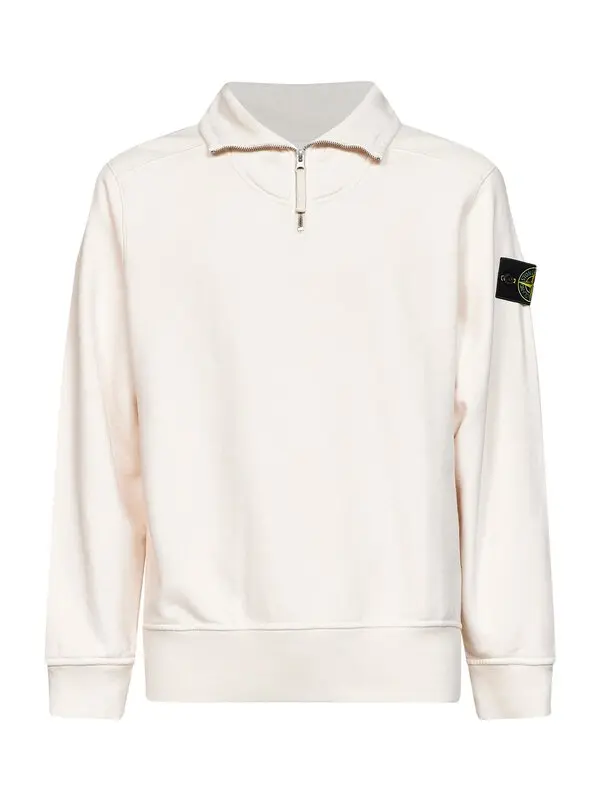 Stone Island Ivory Brushed Organic Cotton Half-zip Sweatshirt