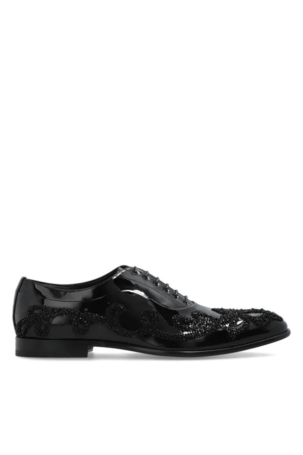 Dolce & Gabbana Leather Lace-up Shoes With Embellishments - Black