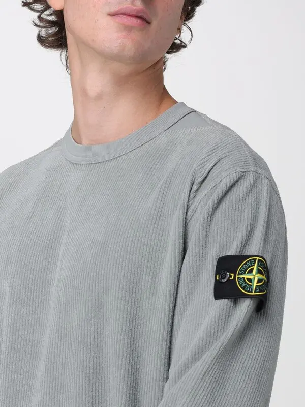 Stone Island Velvet Crewneck Sweatshirt With Compass Logo Patch - Black