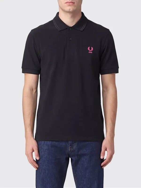 Comme Des Garçons Slim Fit Cotton Polo Shirt With Contrast Logo - Black