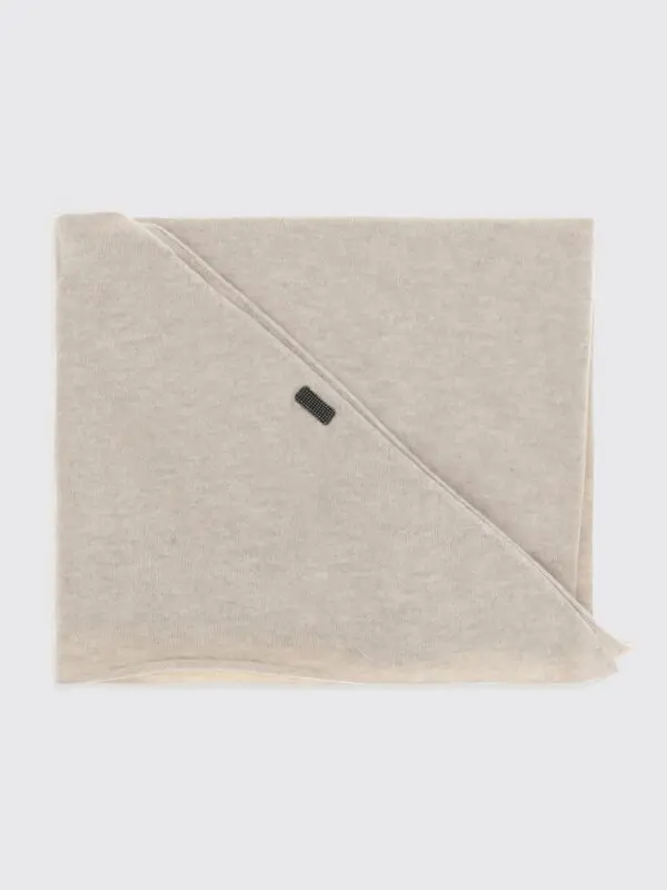 Brunello Cucinelli Cashmere Scarf With Monili Detail And Raw-cut Hem - Beige