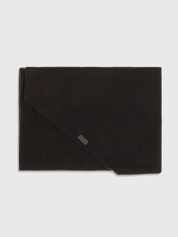 Brunello Cucinelli Cashmere Scarf With Monili Detail And Raw-cut Hem - Coffee