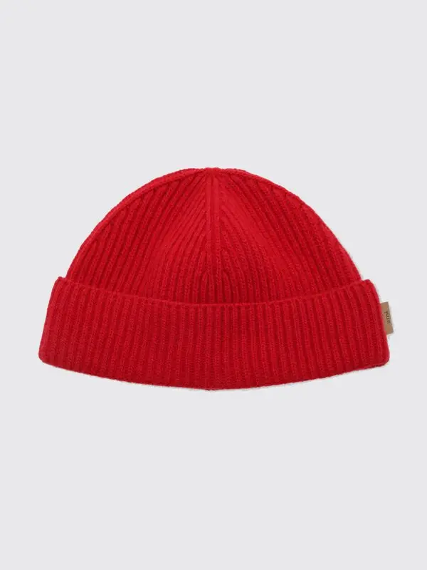 AMI Paris Ribbed Wool Beanie With Turn-up Brim And De Cœur Logo Patch - Red
