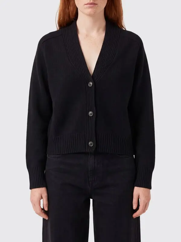 Loulou De Saison V-neck Cardigan In Pure Cashmere With Dropped Shoulders - Black