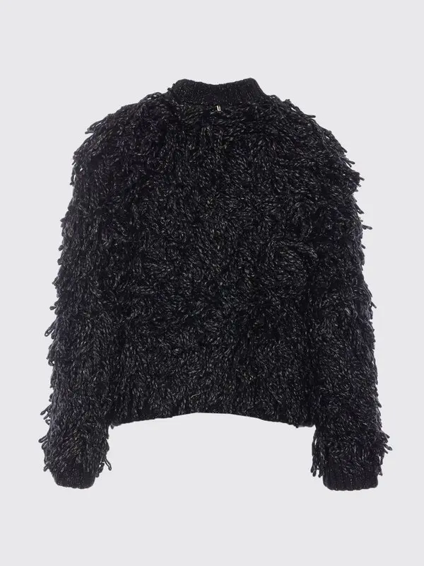 Liu Jo Wool Blend Crewneck Cardigan With Embroidery And Fringe Applications - Black
